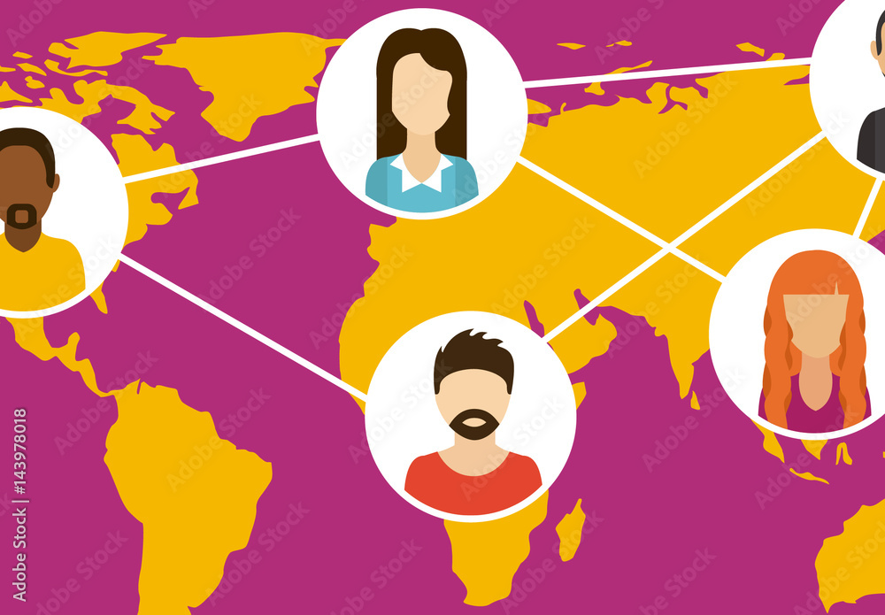 Purple And Yellow Global People Connection Communication Network ...