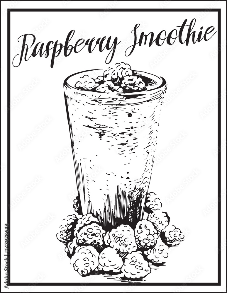 Vector image of a cocktail with a name. Raspberry smoothie. Stock ...