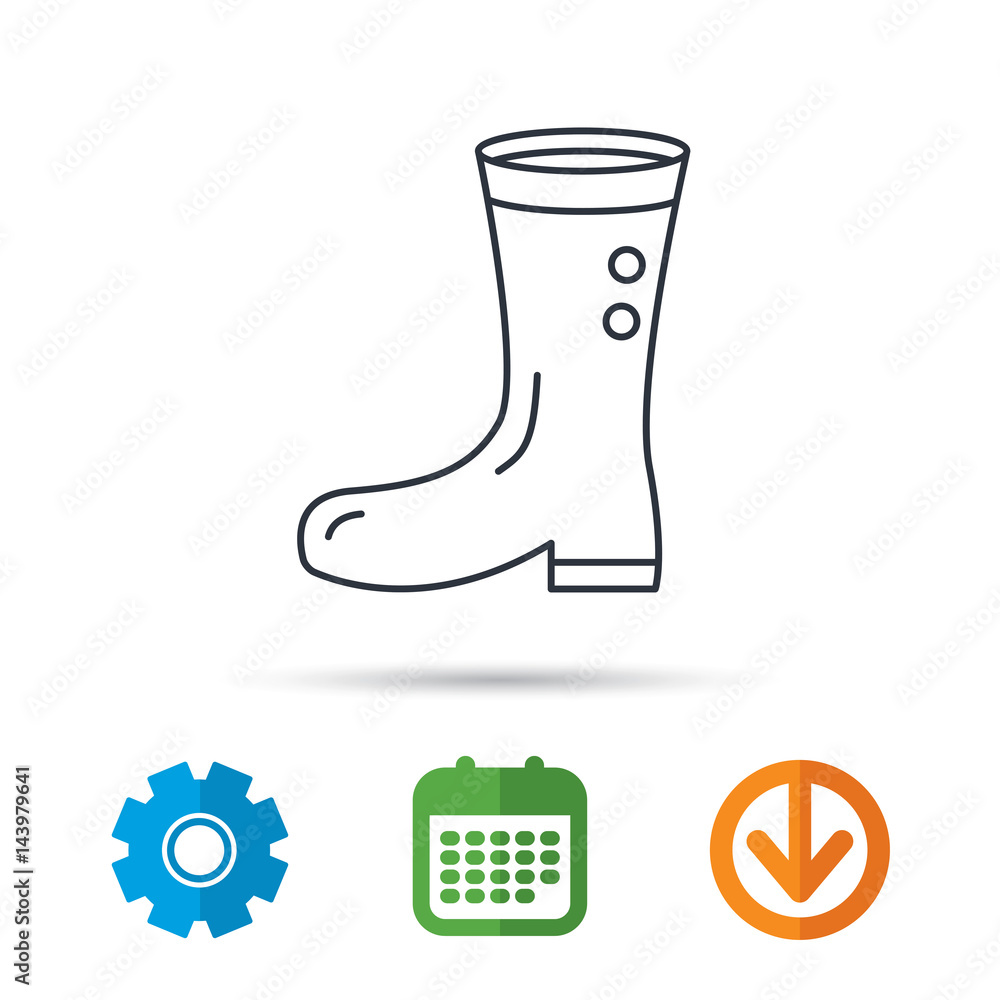 Boots icon. Garden rubber shoes sign. Waterproof wear symbol. Calendar ...