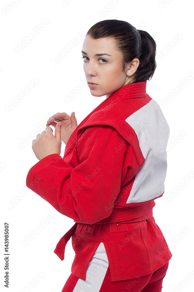 the girl athlete form for sport Sambo red 4 Stock Photo | Adobe Stock