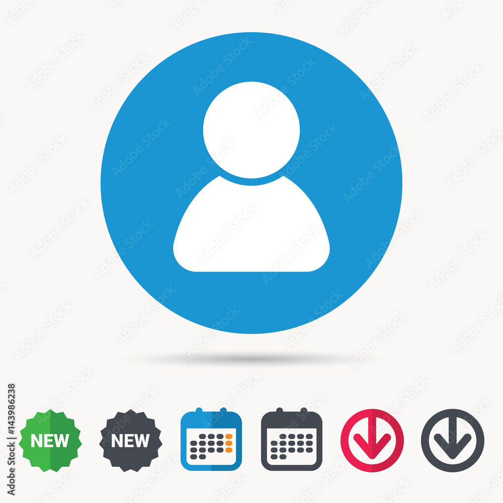 User icon. Human person symbol. Avatar login sign. Calendar, download ...
