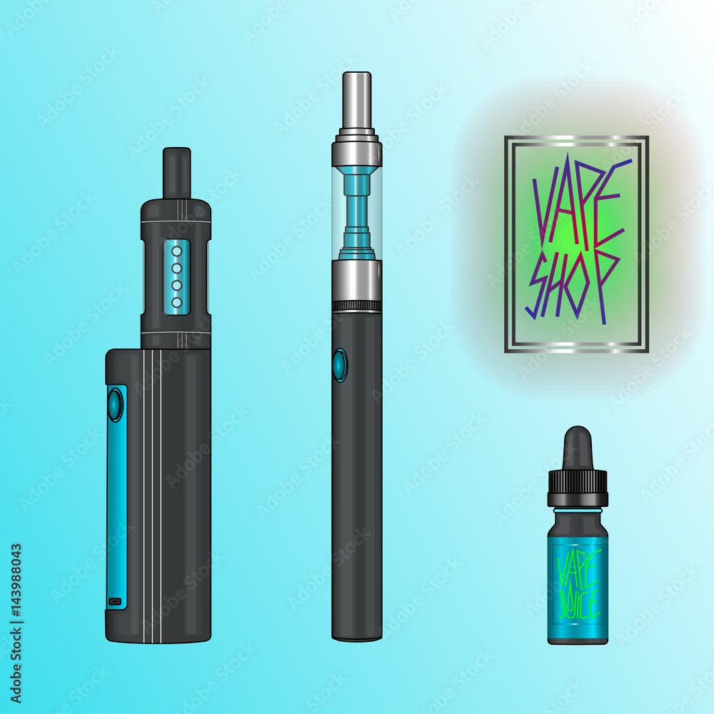 Vape shop glossy set sky background vector Stock Vector | Adobe Stock