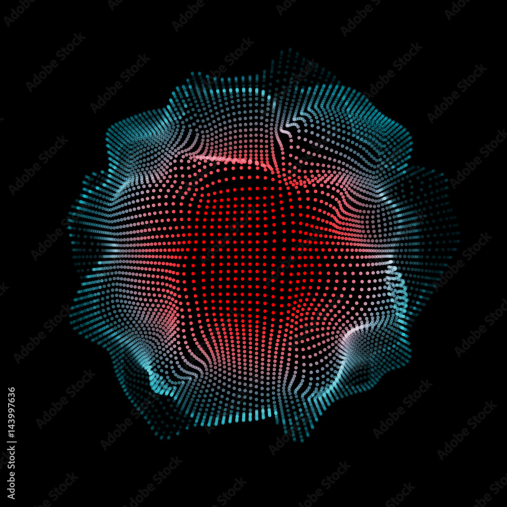 Abstract futuristic space shape, mesh with random, chaos destroyed ...