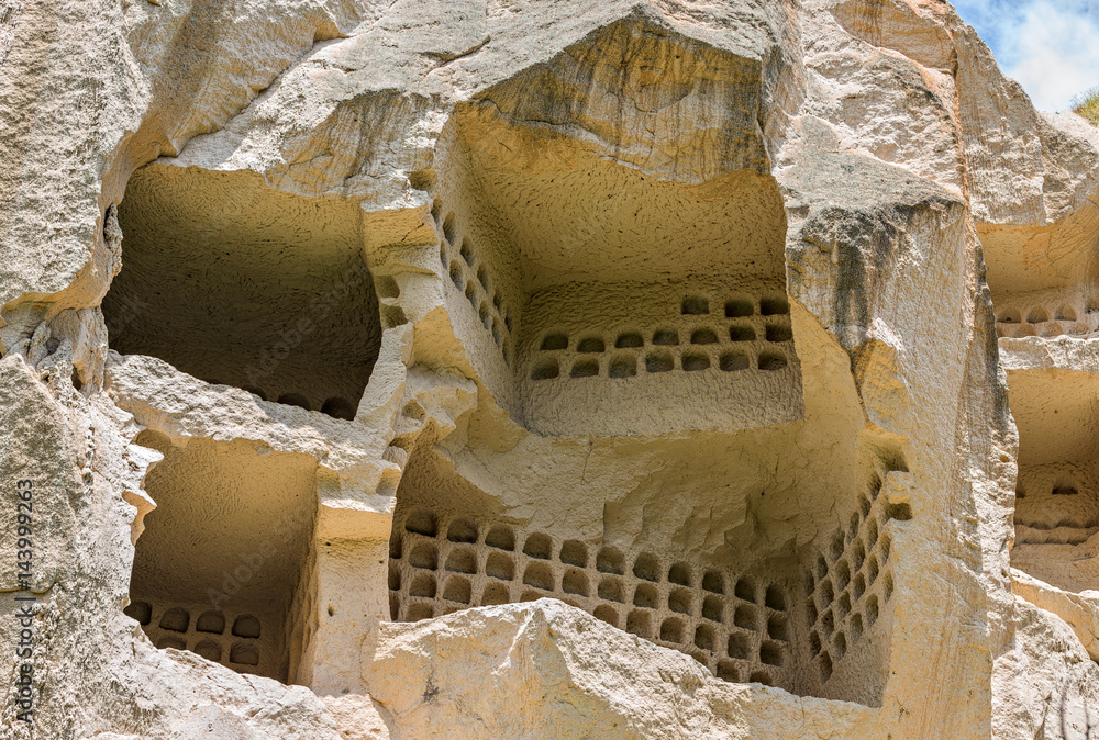 A geological formation consisting of volcanic tuff with the destroyed ...