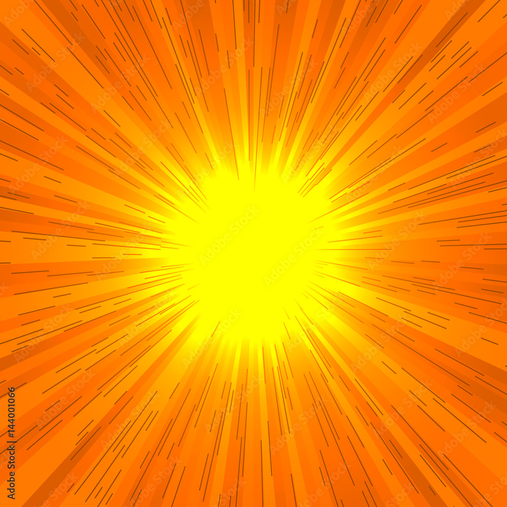Comic book radial lines background. Effect of orange sunshine rays ...
