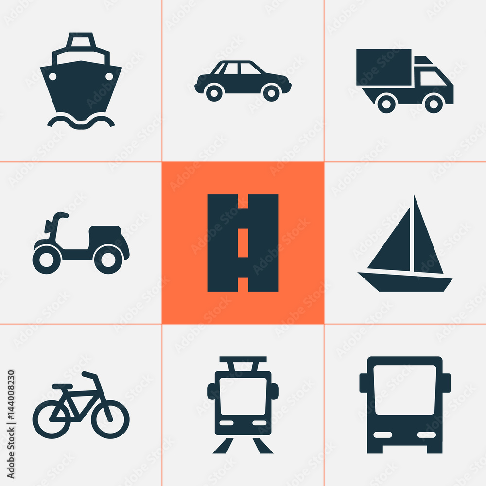 Transportation Icons Set. Collection Of Skooter, Van, Omnibus And Other ...