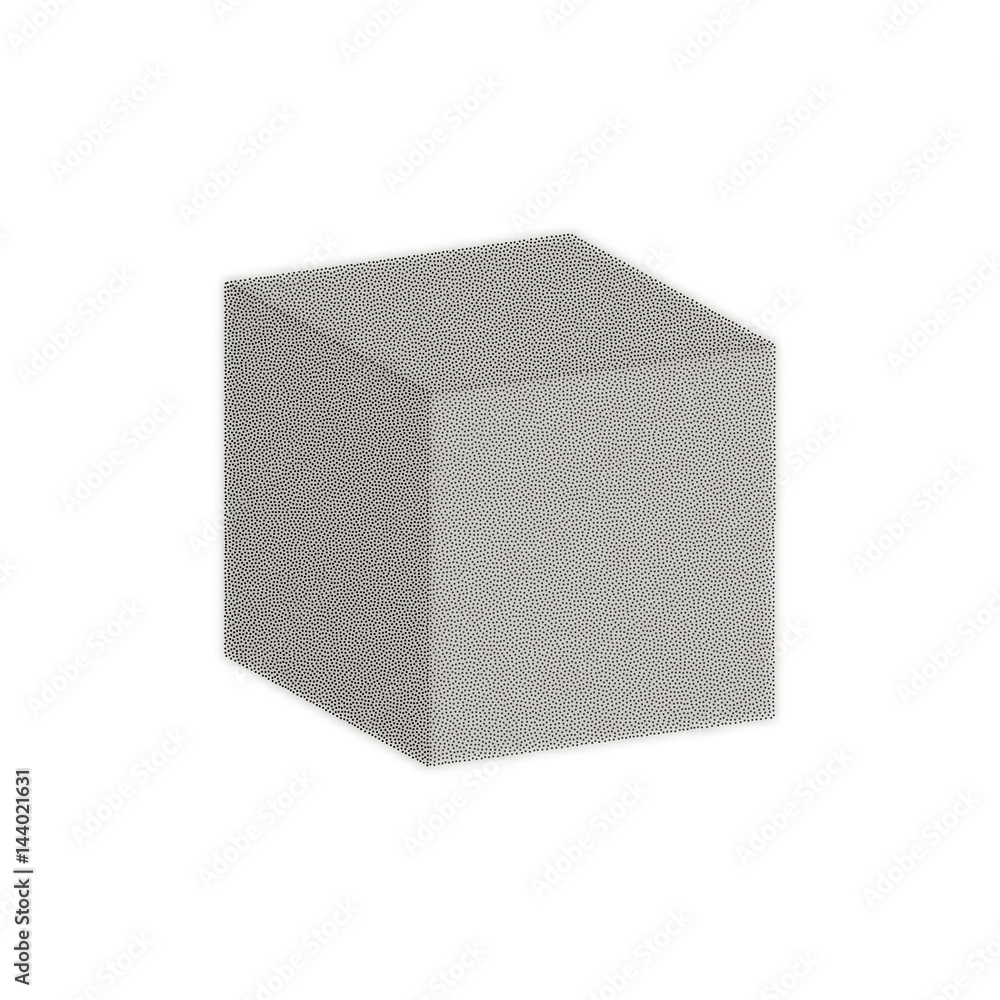 cube with shadow of point. abstract geometric shape. stipple effect ...