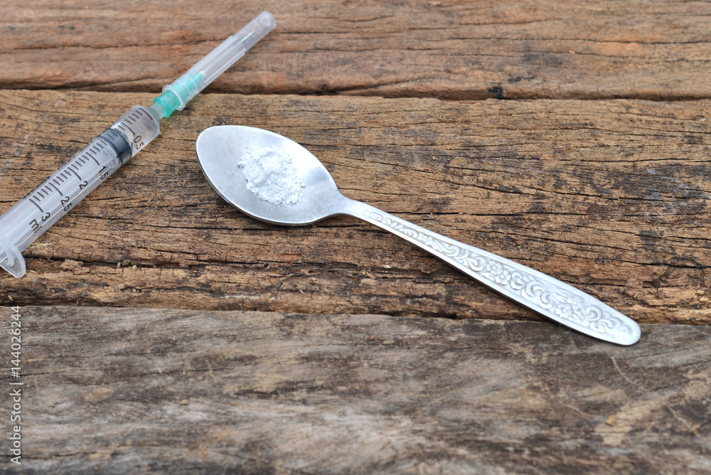 Heroin Syringe And Spoon