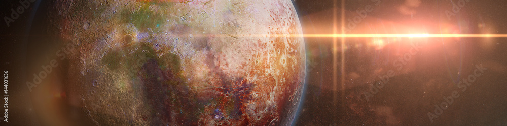 exotic alien planet lit by a bright orange star Stock Illustration ...