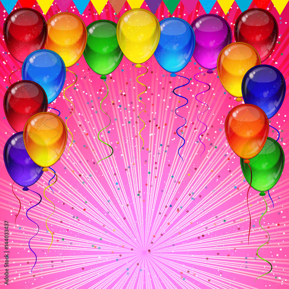 Birthday party background - colorful festive balloons, confetti ...
