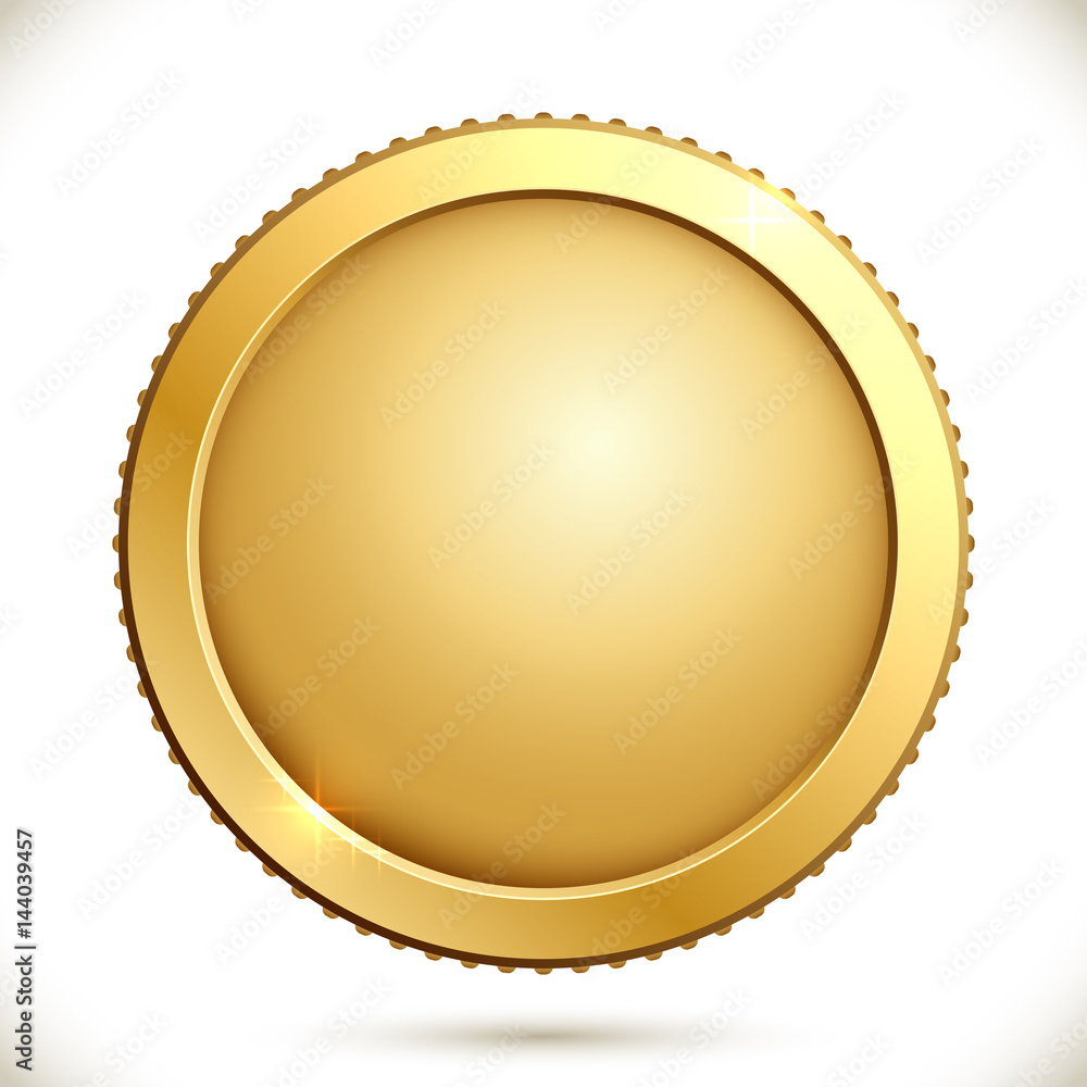 Shiny gold coin isolated on a white background. Stock Vector | Adobe Stock