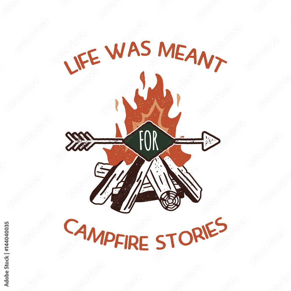 Vintage adventure Hand drawn label design. "The Adventure Begins" sign ...