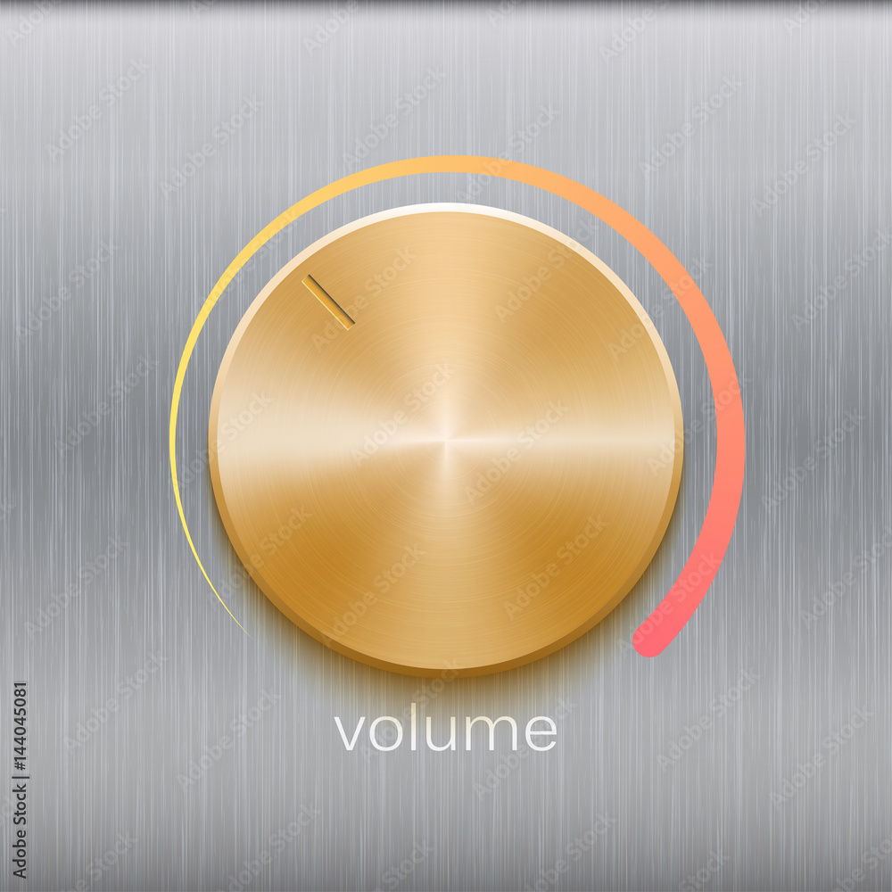 Volume button with golden brushed texture and color scale isolated on ...