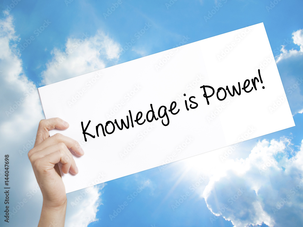 Knowledge is Power Sign on white paper. Man Hand Holding Paper with ...