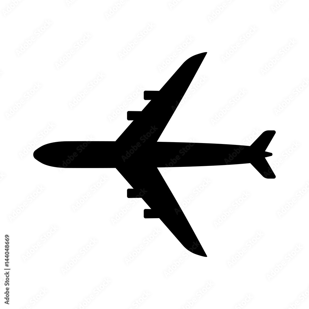 Airplane top view icon. Aircraft, passenger plane with four jet engines ...