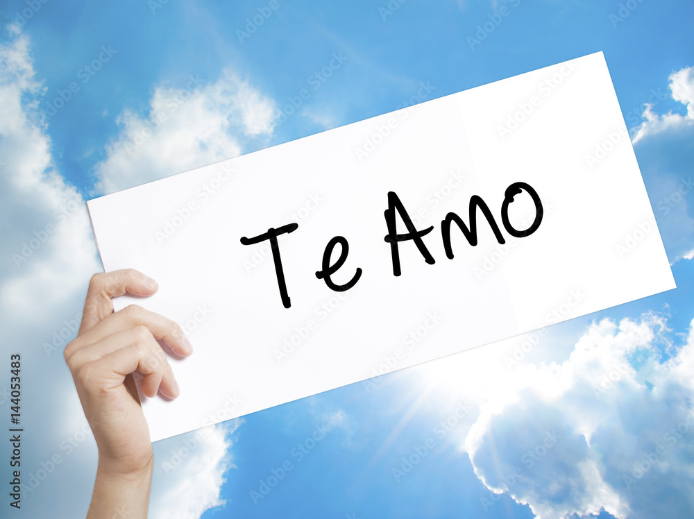 Te Amo ( I Love You In Spanish) Sign on white paper. Man Hand Holding ...