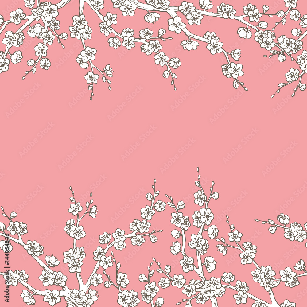 Sakura flower graphic pink color seamless background sketch ...