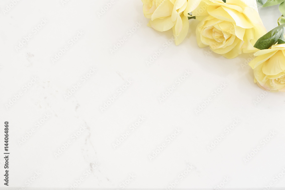 Yellow Roses over Marble Background, Border of Yellow Roses. Floral ...