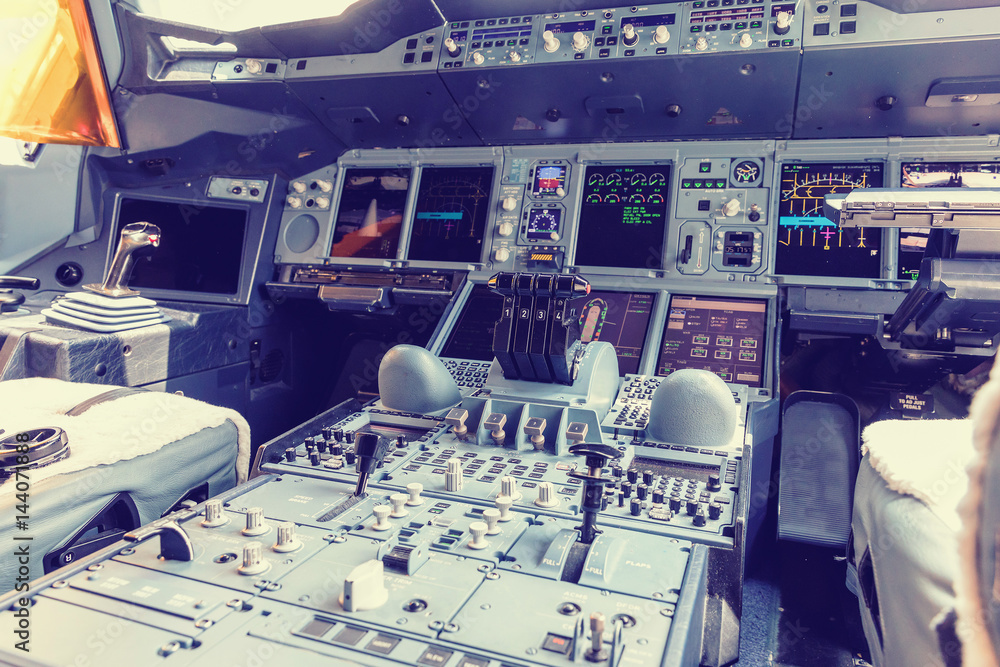 Dashboard and center console of the largest passenger aircraft Airbus ...