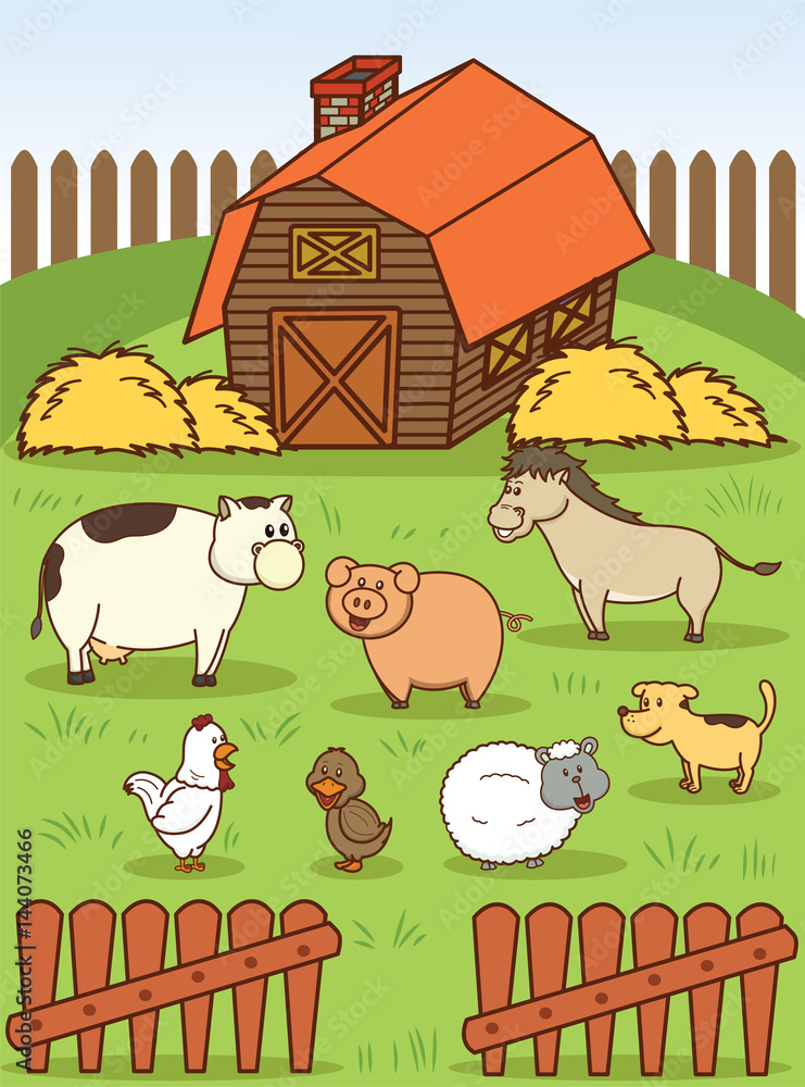 Barn With Animals Drawing