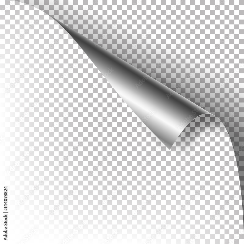 Curled Silver Metalic Corner Vector. Paper with Shadow Mock up Close up ...