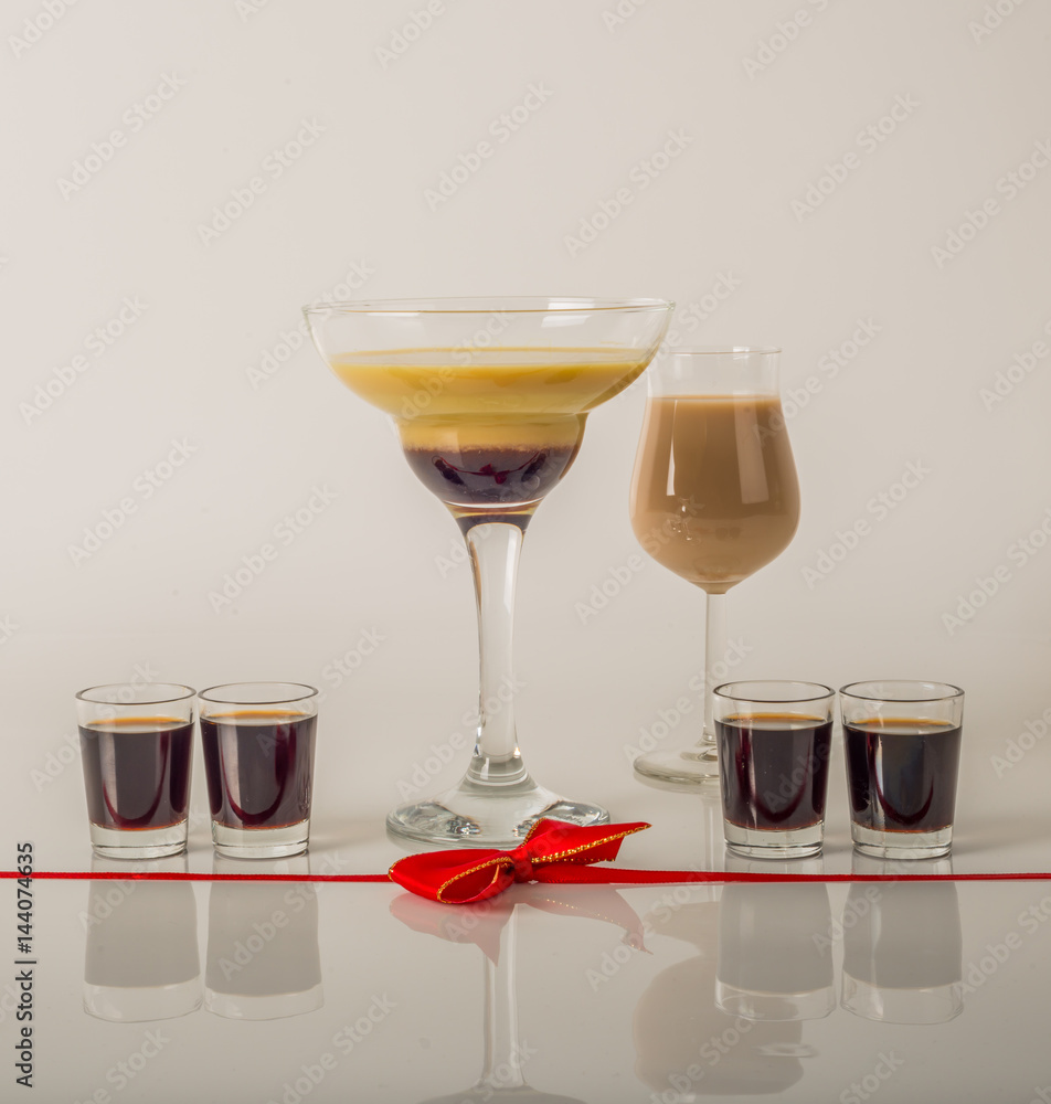 Colorful drinks based on milk liqueurs, unique pastel colors of drinks ...