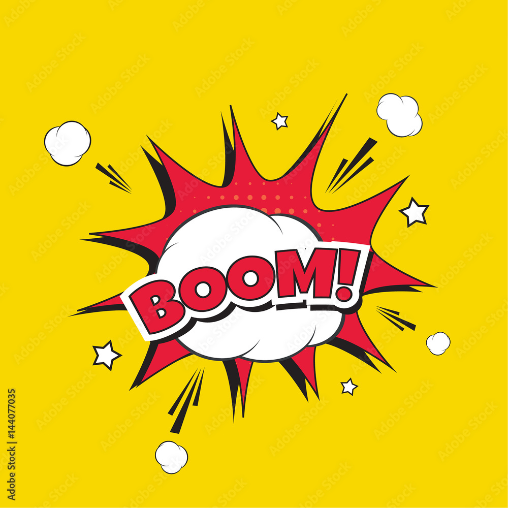 Lettering Boom, bomb explosion. Vector illustration with halftone dot ...