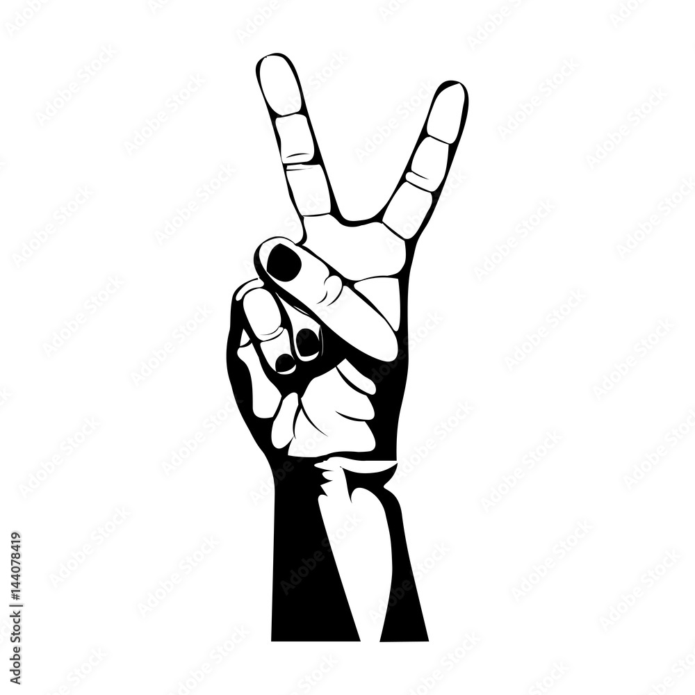 monochrome contour of hand with two fingers symbol vector illustration ...