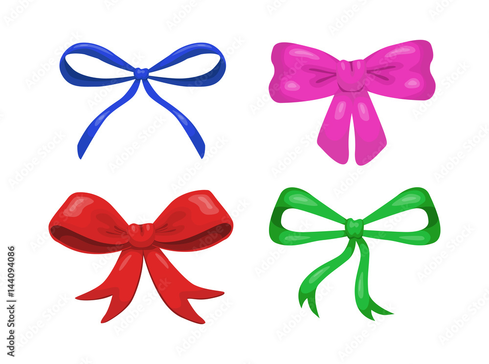 Set of four colorful vector decorative cartoon bows isolated on white ...