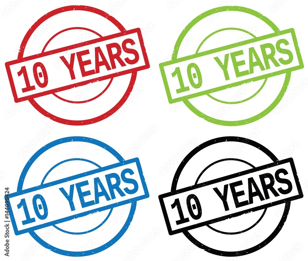 10 YEARS text, on round simple stamp sign. Stock Illustration | Adobe Stock