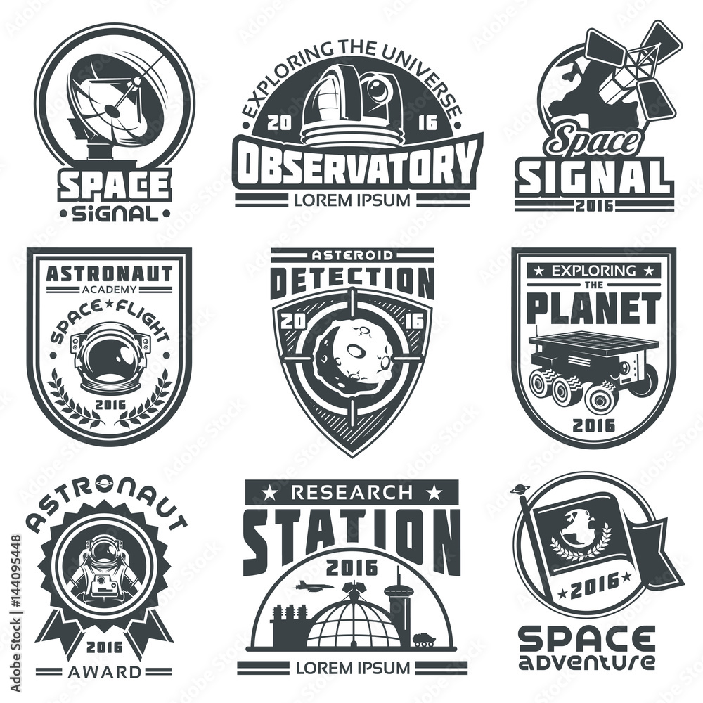 Set of badges of space. Elements of design, badges, logo and emblem on ...
