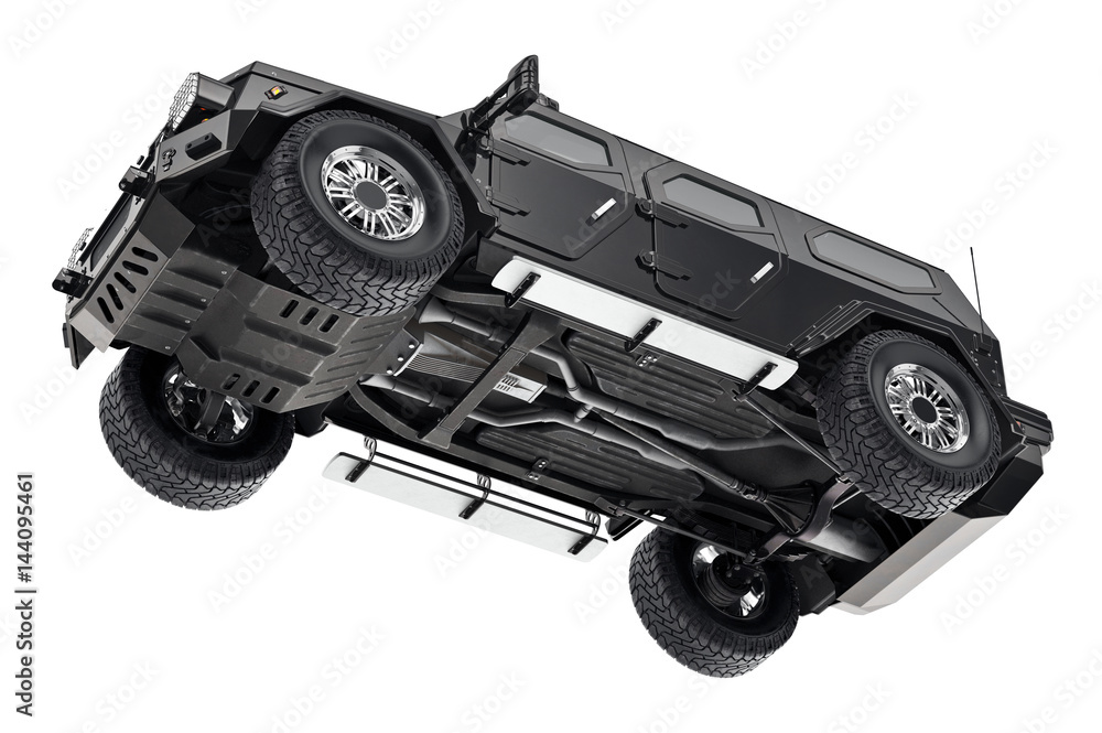 Suv car black suspension, bottom view. 3D rendering Stock Illustration ...