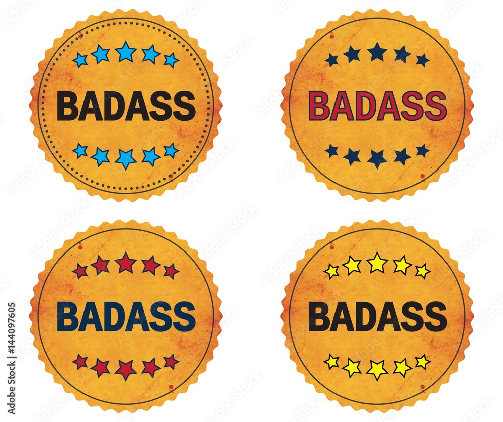 BADASS text, on round wavy border vintage, stamp badge. Stock ...