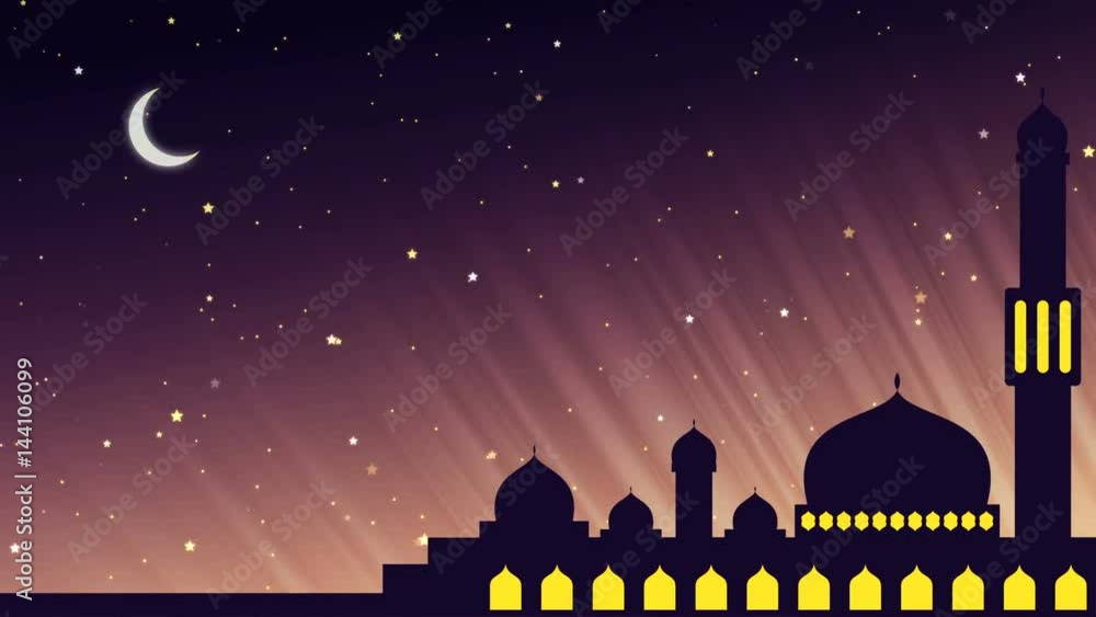 Looping Islamic background animation of silhouette of mosque in the ...