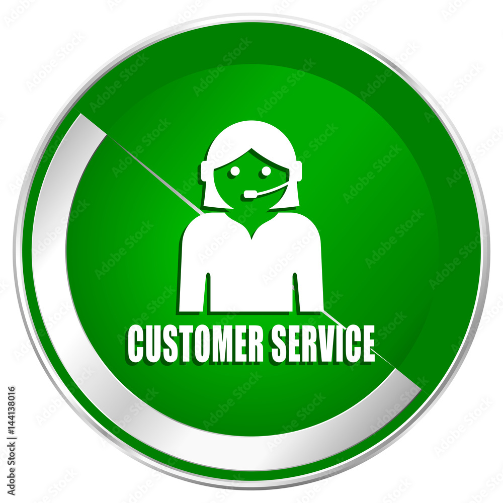 Customer service silver metallic border green web icon for mobile apps ...