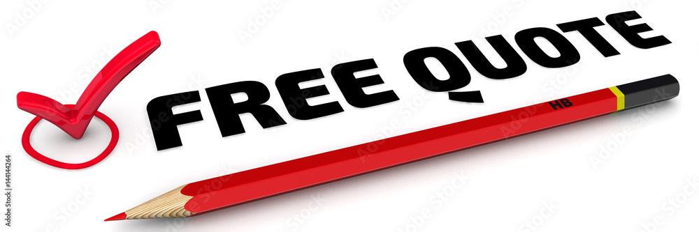 Free quote. The check mark "FREE QUOTE". Red pencil and mark on white ...