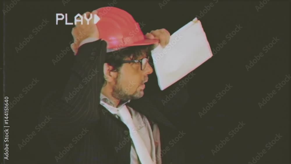 Fake VHS tape: an old man with a safety helmet (an architect, an ...
