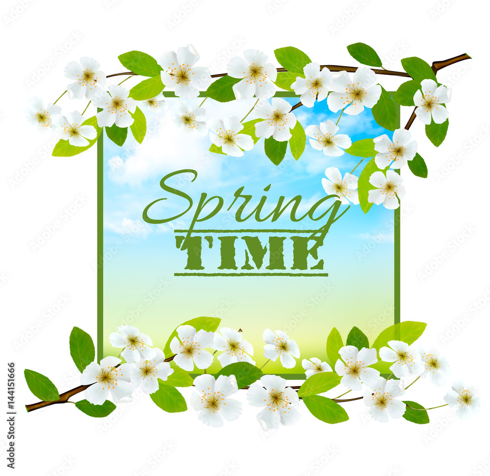 Nature spring background with cherry blossoms. Vector. Stock Vector ...