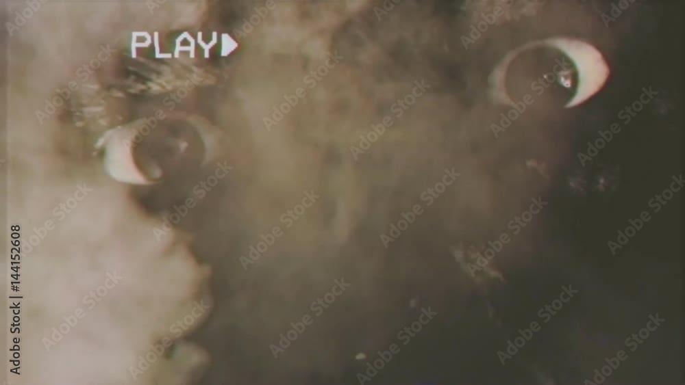 Fake VHS tape: a threatening old man looking in camera with an ominous ...