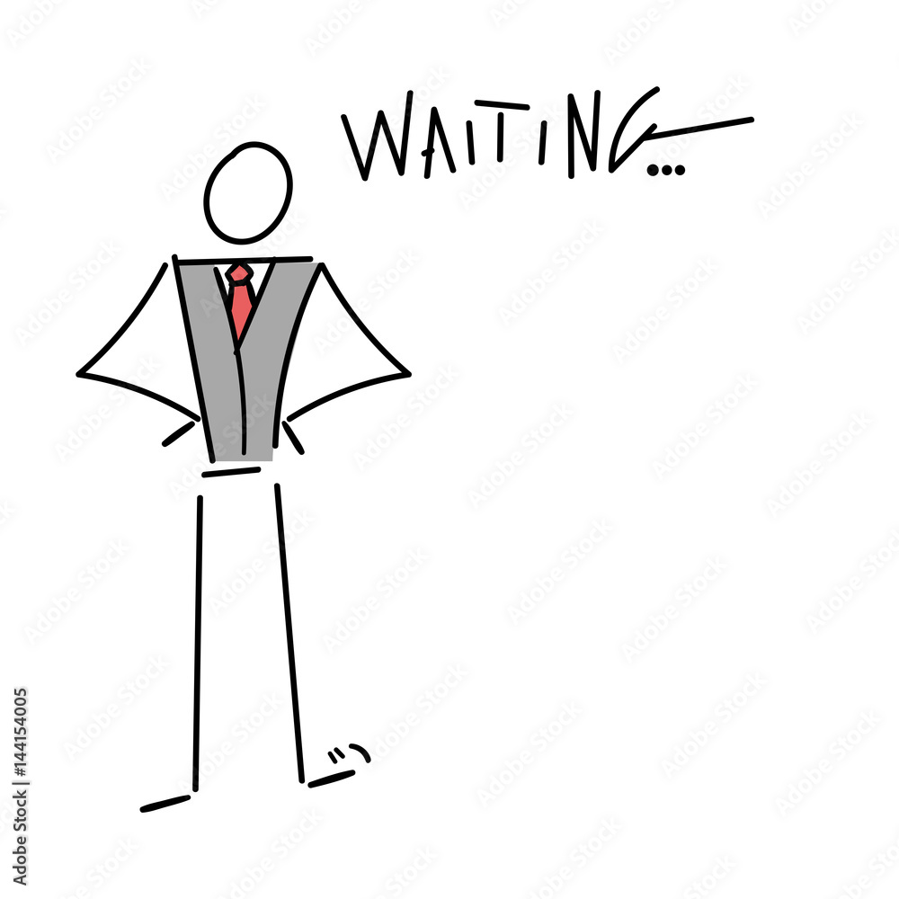 Angry businessman stick figure tapping feet. Employee is late concept ...