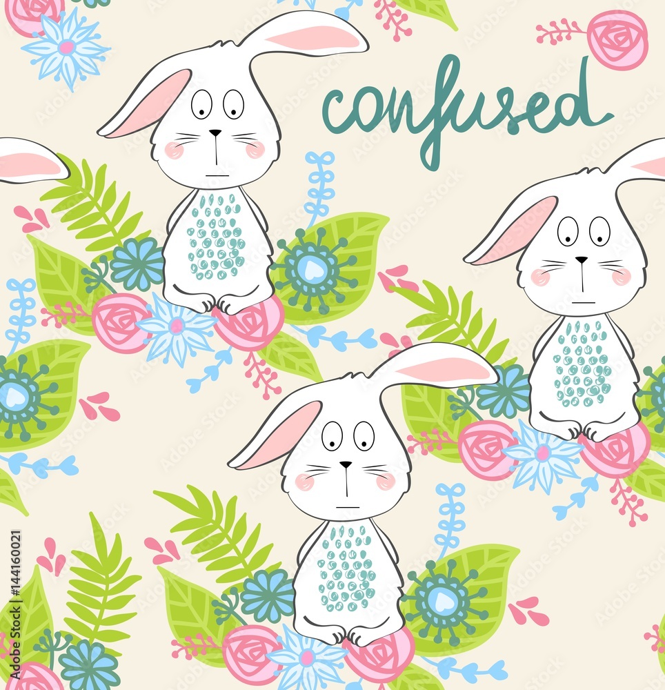 Confused. Vector illustration of a cartoon bunny Stock Vector | Adobe Stock
