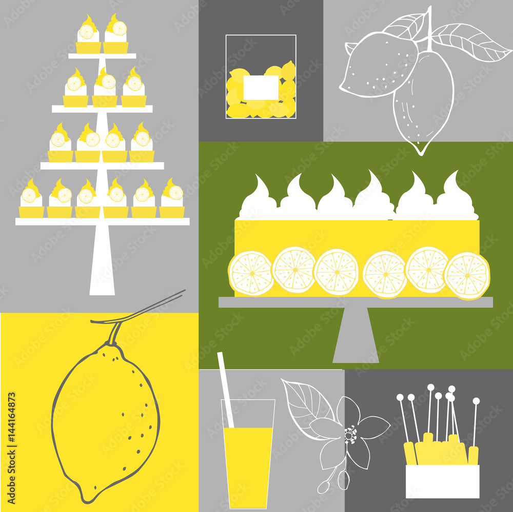 Candy Buffet with lemon cake. Wedding dessert bar. Birthday sweet table ...