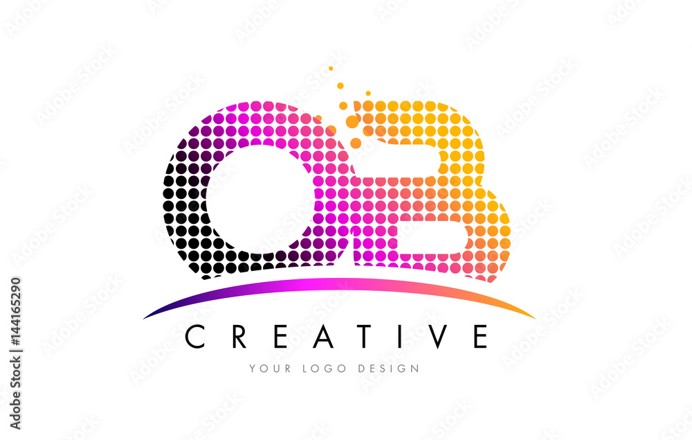 OB O B Letter Logo Design with Magenta Dots and Swoosh Stock 벡터 | Adobe ...