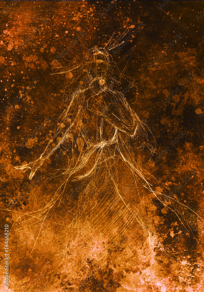 Sketch of mystical woman. pencil drawing on old paper. Stock ...