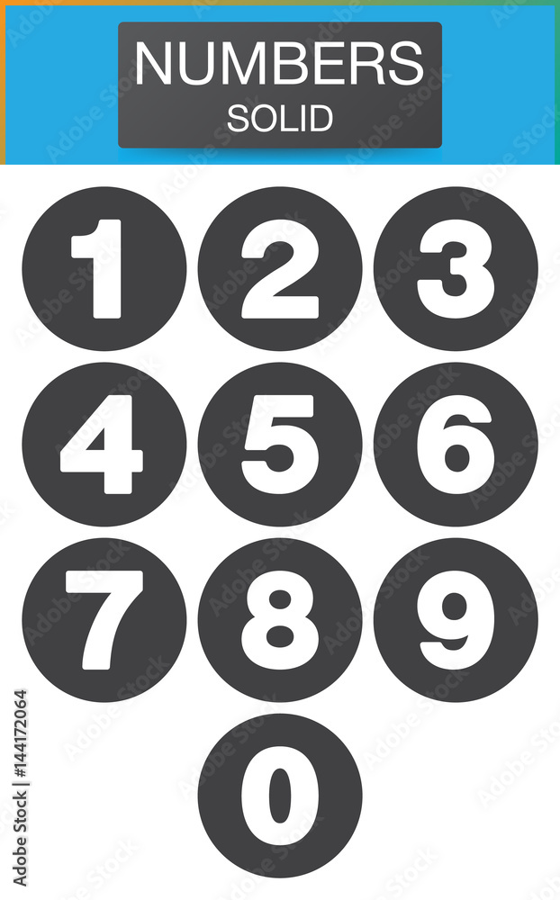 Numbers one to nine round icons set, Circular outline digit character ...