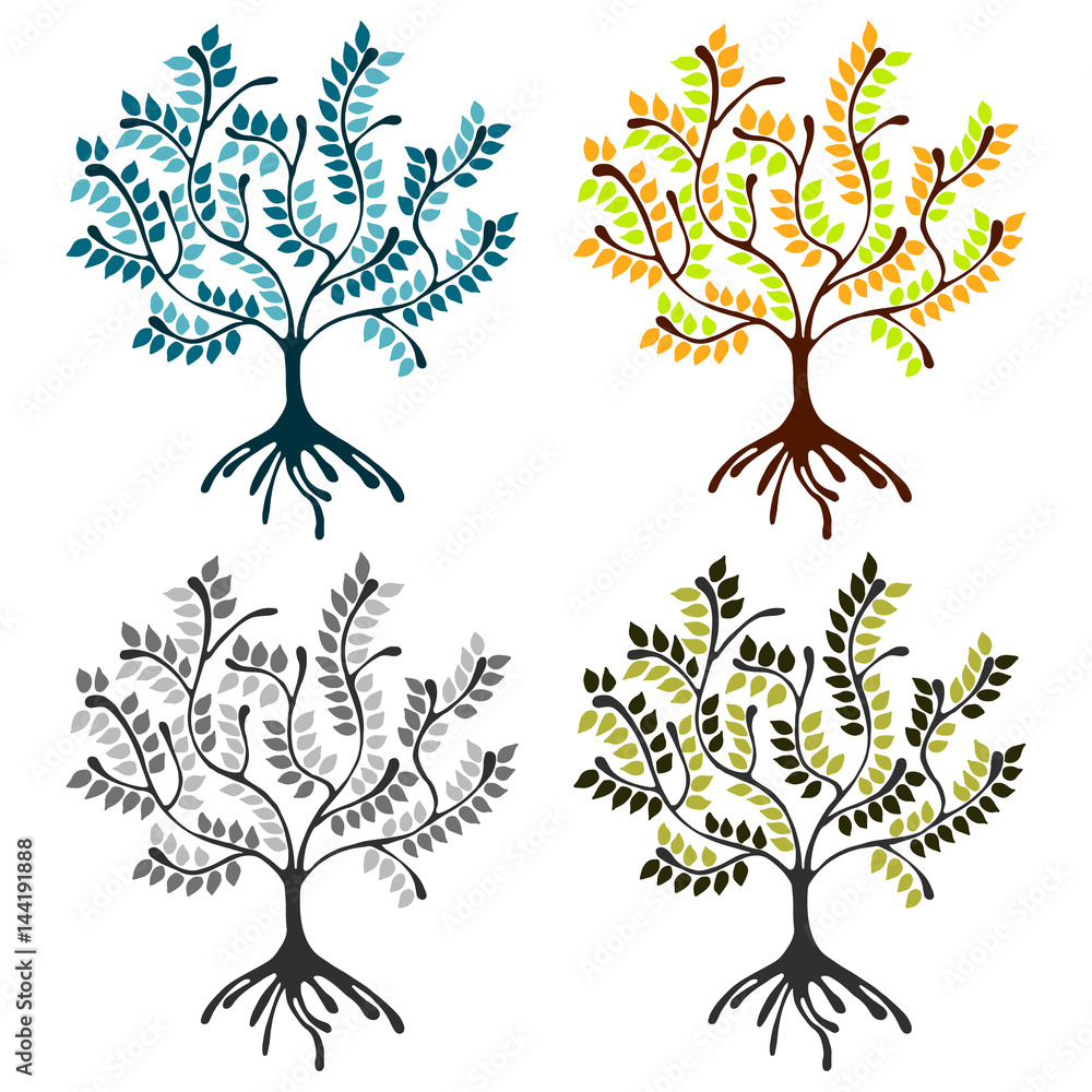 Vector set of hand drawn illustrations, decorative ornamental stylized ...