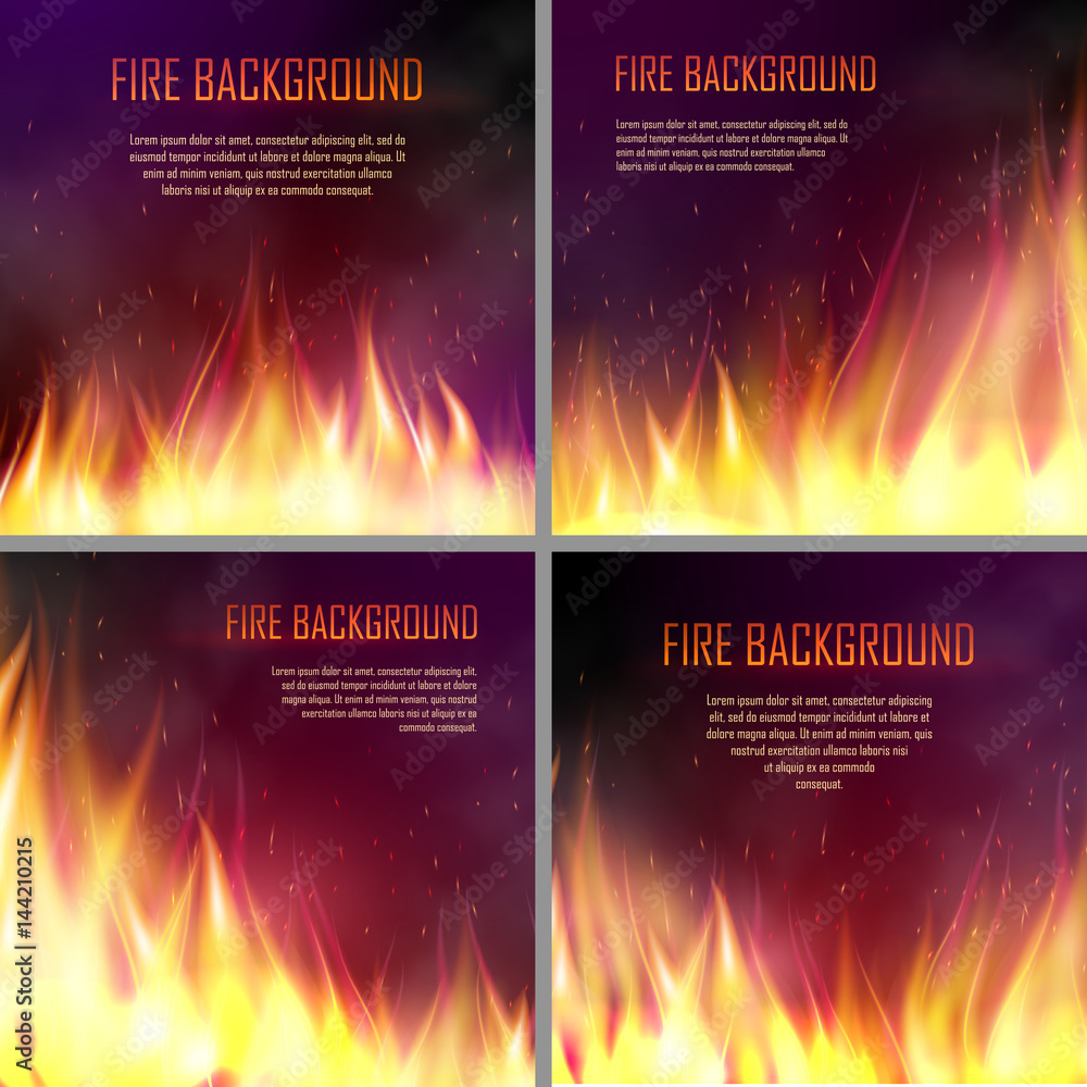 Set of banners with flame effects. Design element with realistic fiery ...