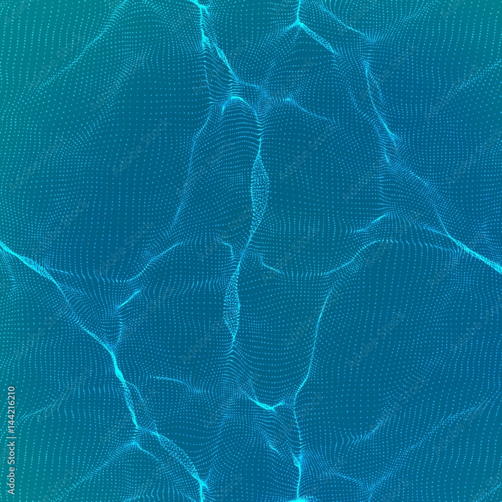 Abstract vector blue wave mesh background. Point cloud array. Chaotic ...