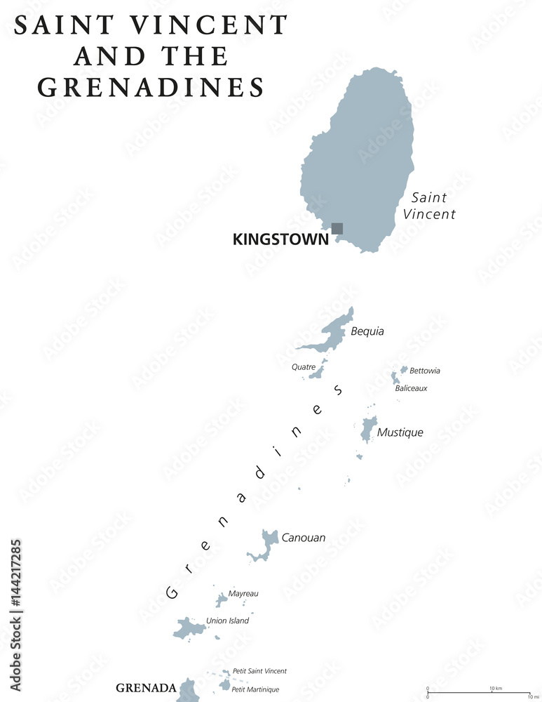 Saint Vincent and the Grenadines political map with capital Kingstown ...
