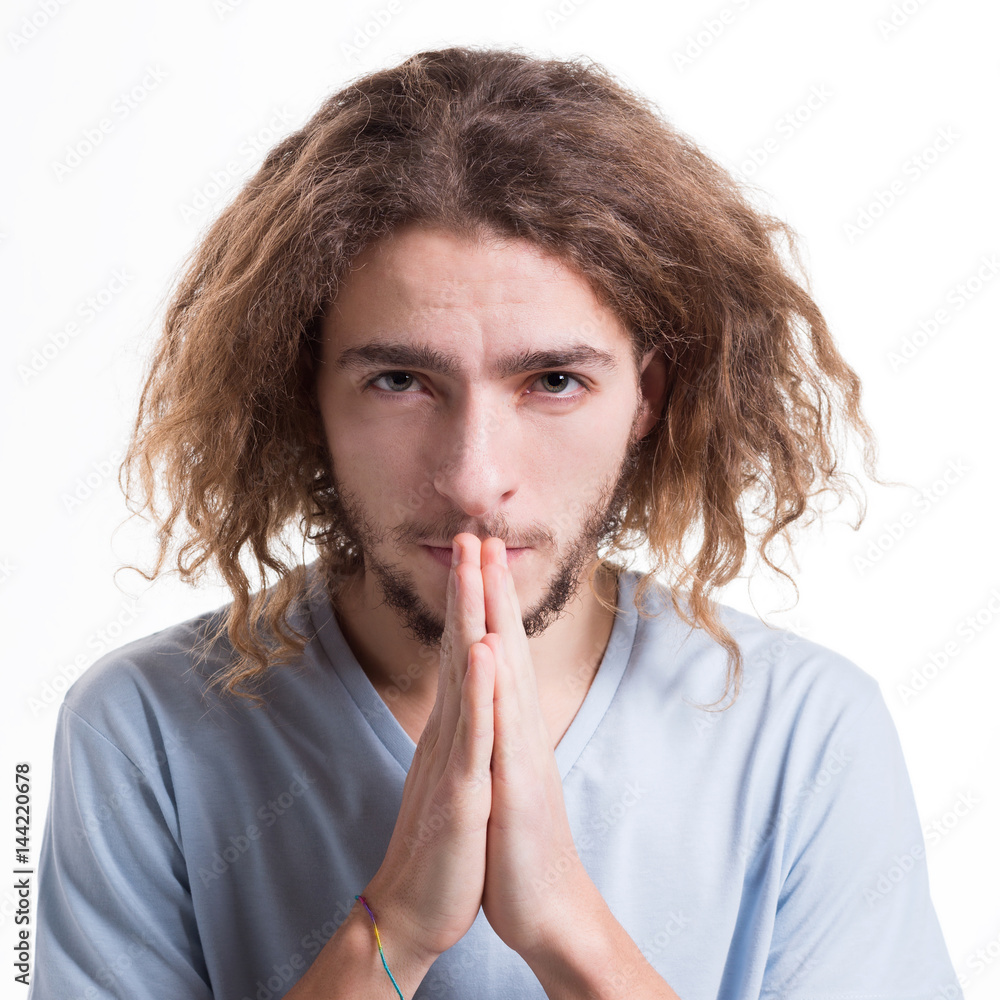 Facial expression and emotion, Hopeful man praying Stock Photo | Adobe ...
